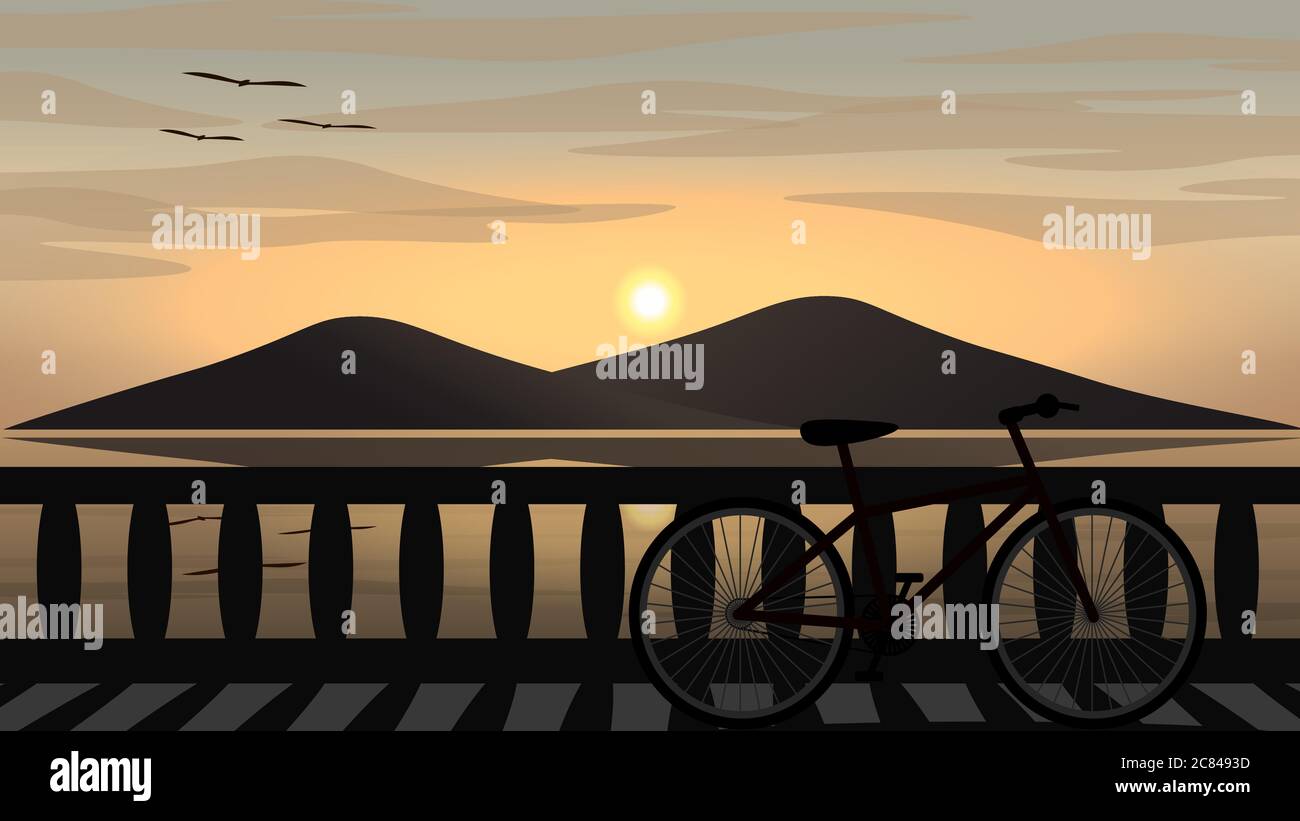 Sunset bicycle wheel Stock Vector Images - Alamy