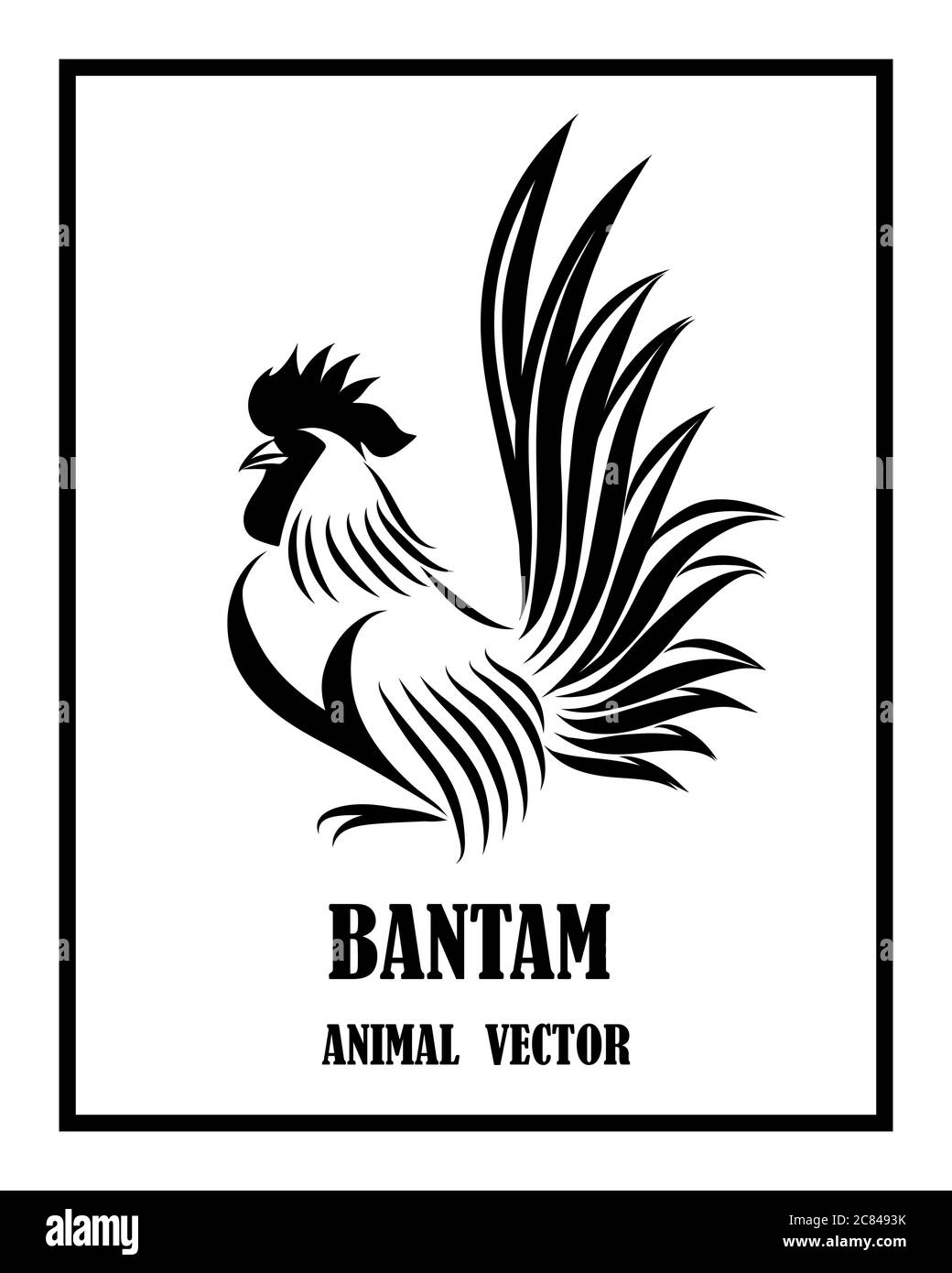 Vector Line Art Illustration logo of a bantam. It is standing. It is ...