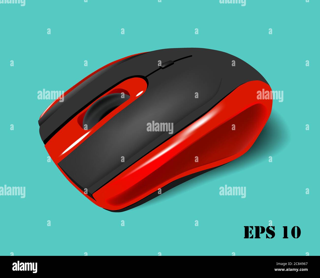 Vector illustration of Red and black wireless mouse on a blue ...