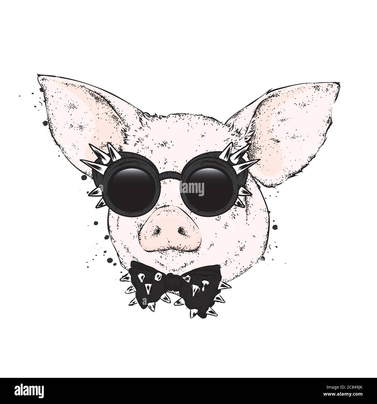 Pig in glasses and a tie with thorns. Vector illustration Stock Vector ...