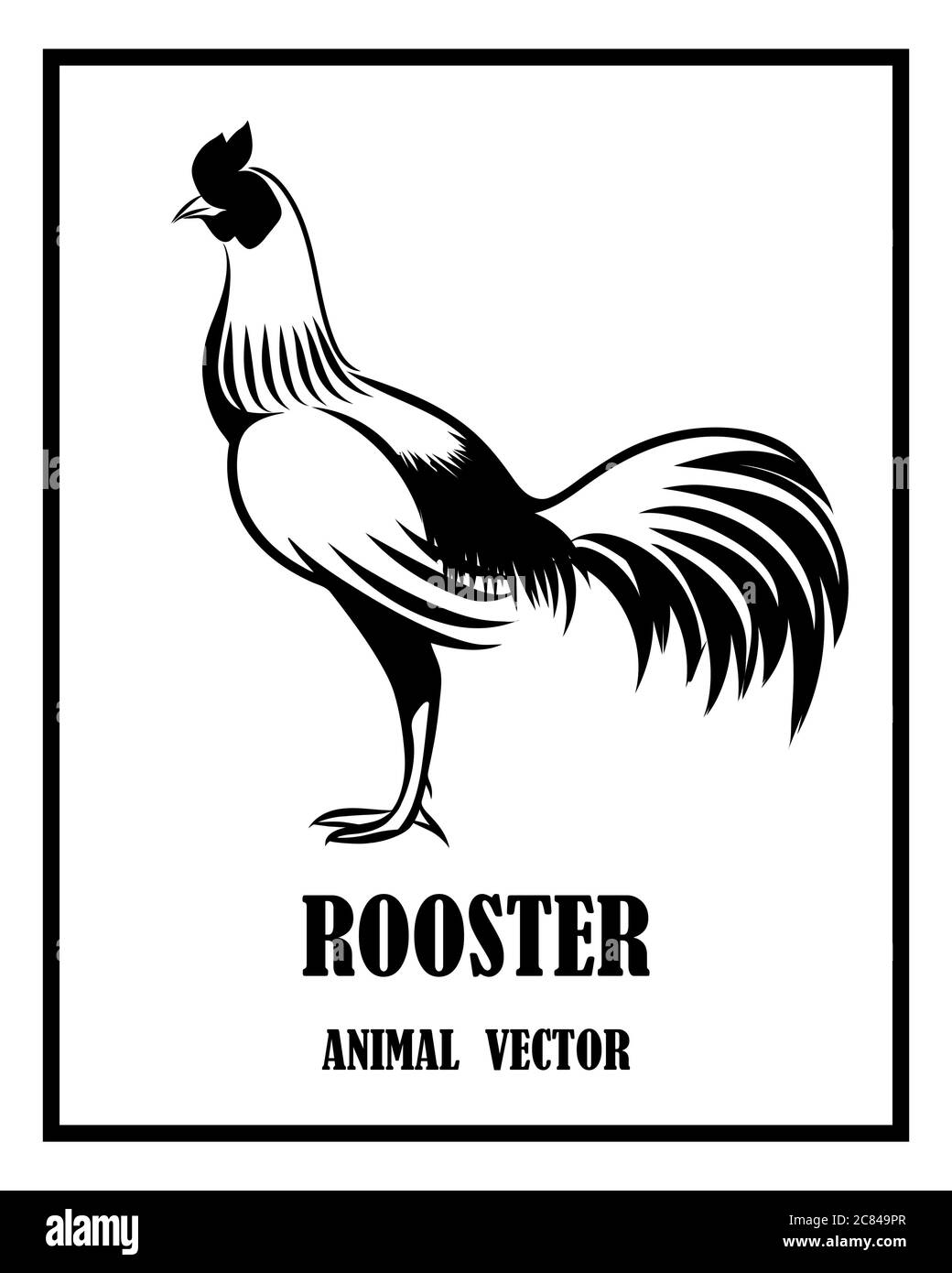 Vector Line Art Illustration logo of a bantam. It is standing. It is ...