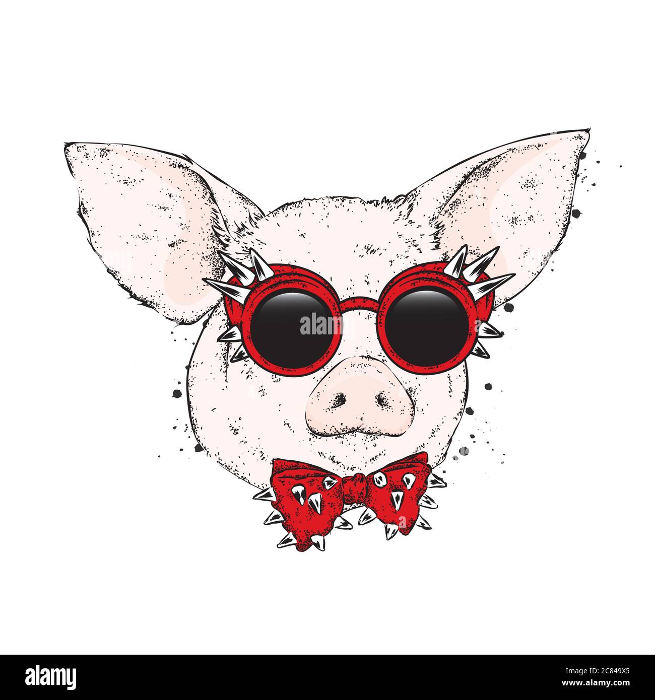 Pig in glasses and a tie with thorns. Vector illustration Stock Vector ...