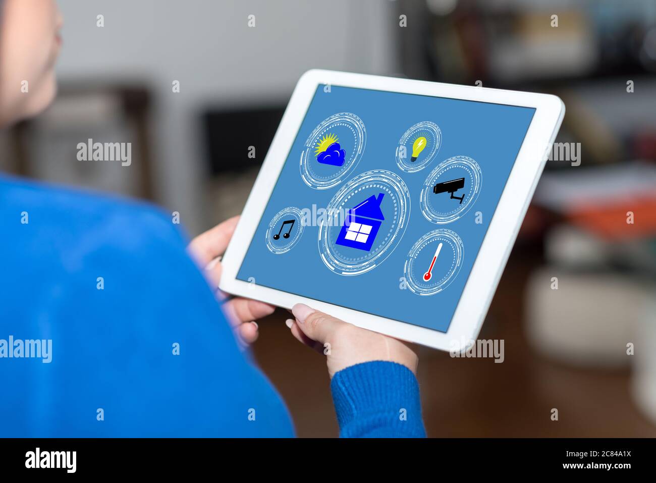 Tablet screen displaying a smart home automation concept Stock Photo ...