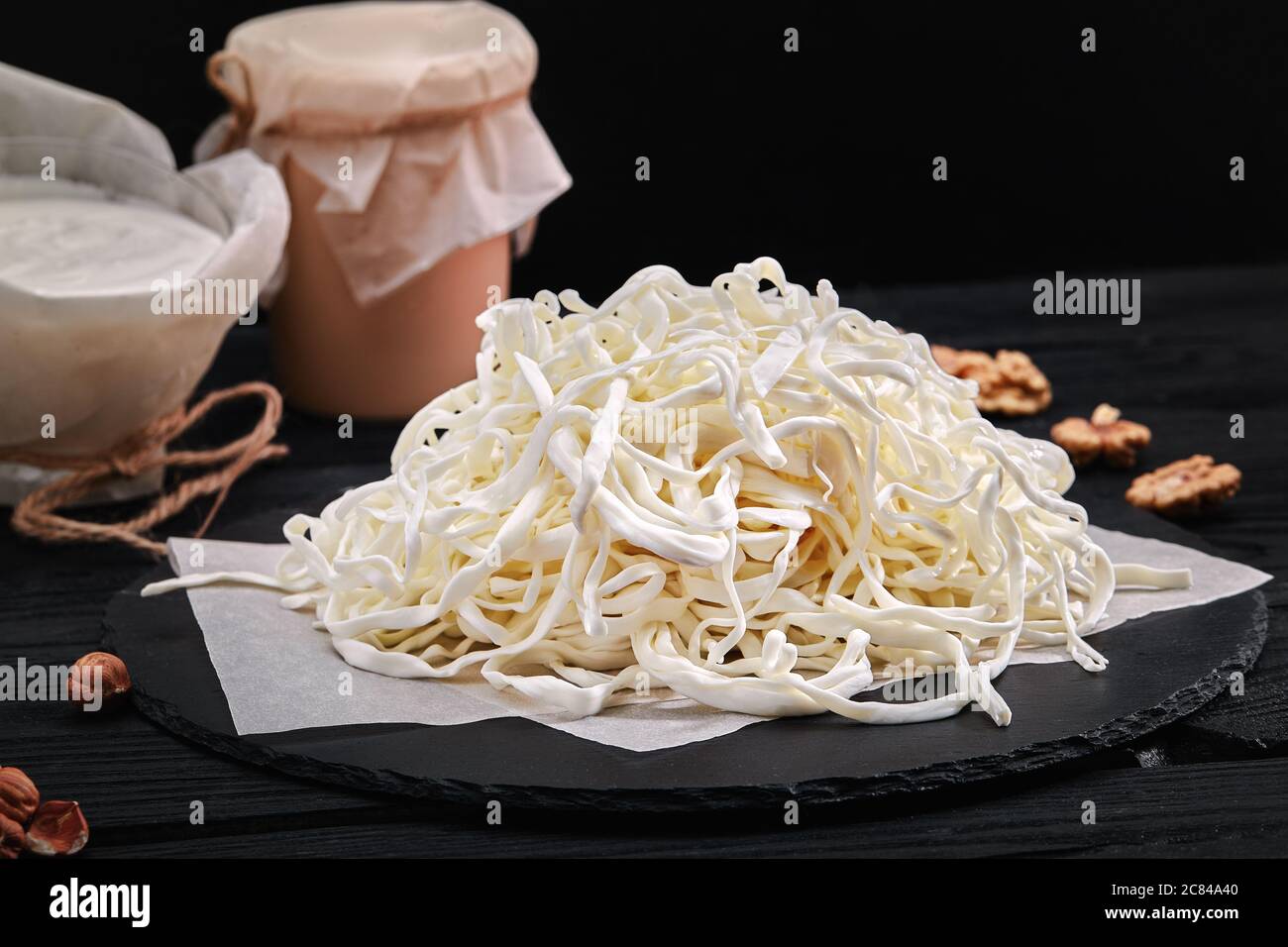 Cheese Chechil. Homemade soft cheese production. farm prodact Stock ...