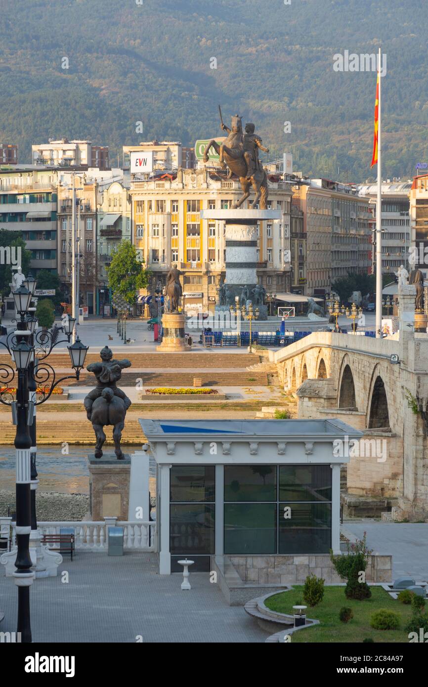 Historical City Center, Old Stone Bridge and Statue of Alexander The ...