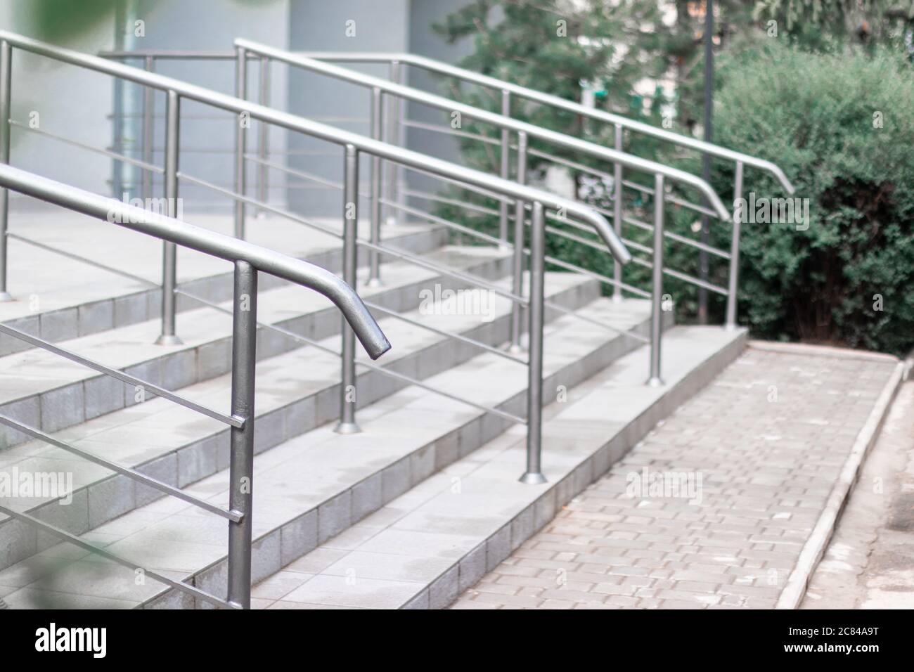 Staircase at the entrance of a multi-storey building. Steps of stairs ...