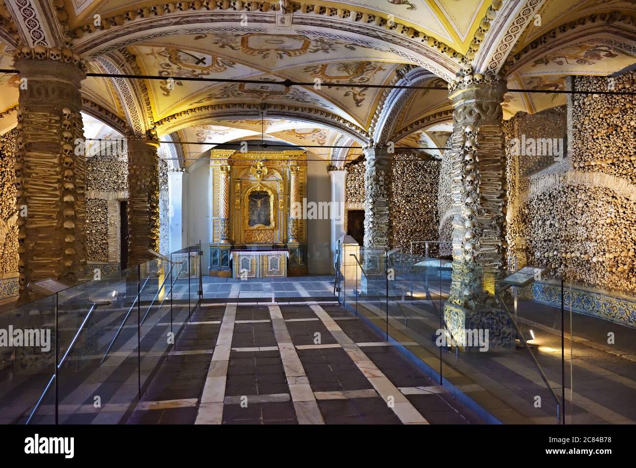 Chapel of the Bones (Capela dos Ossos) with human bones and skulls in ...