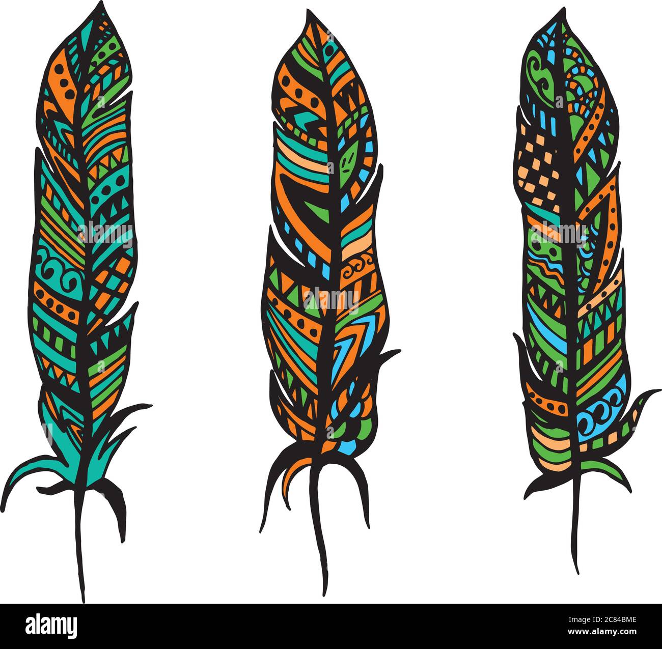 Feathers with patterns. Vector illustration for a card or poster, print ...