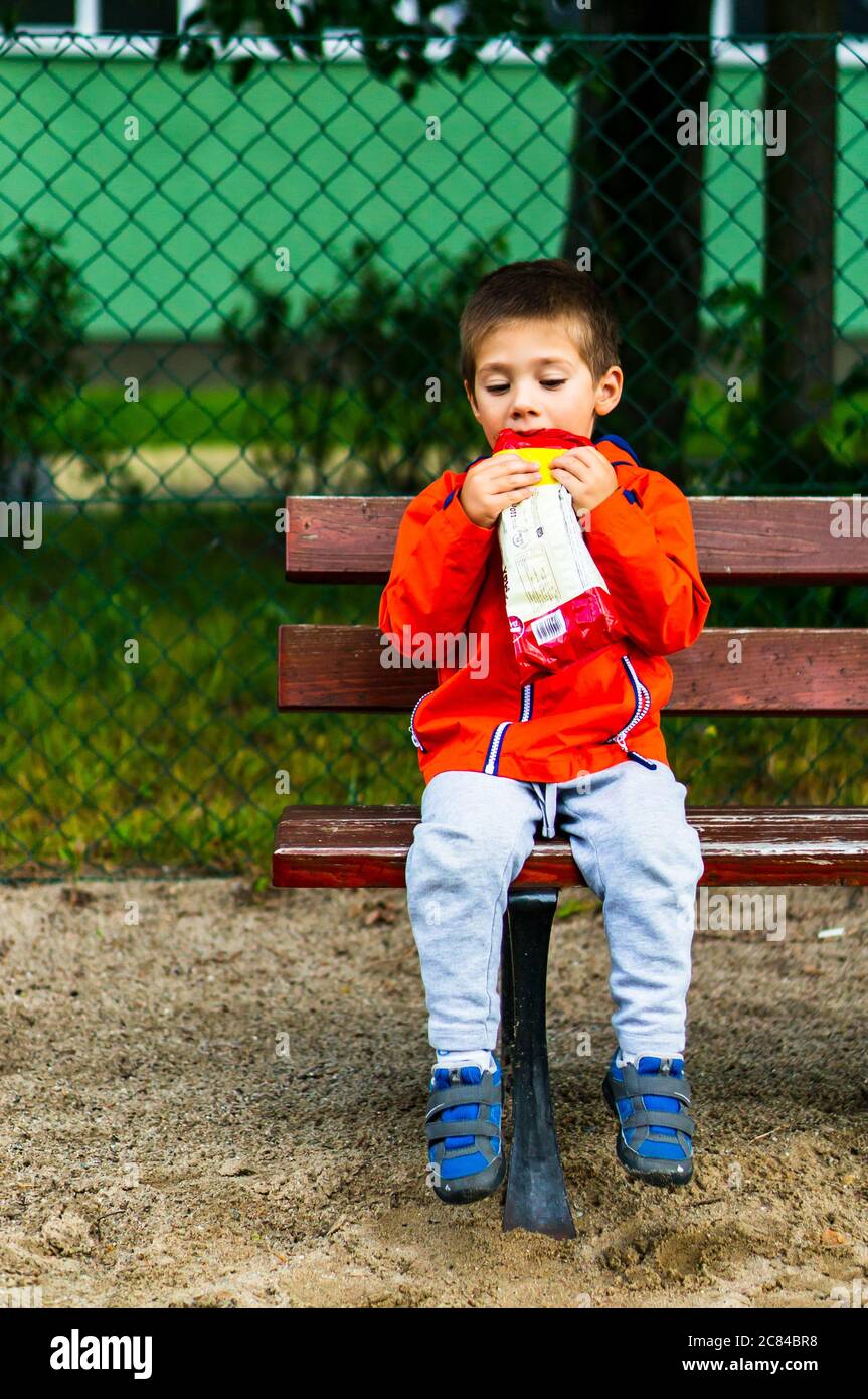 POZNAN, POLAND - Jul 14, 2020: Small three years old Polish Caucasian ...
