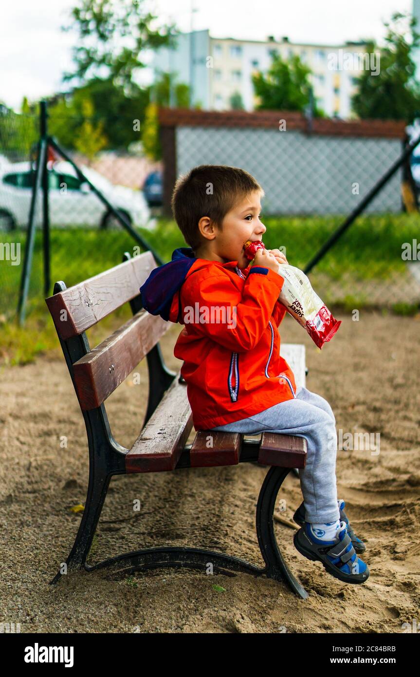 POZNAN, POLAND - Jul 14, 2020: Small three years old Polish Caucasian ...