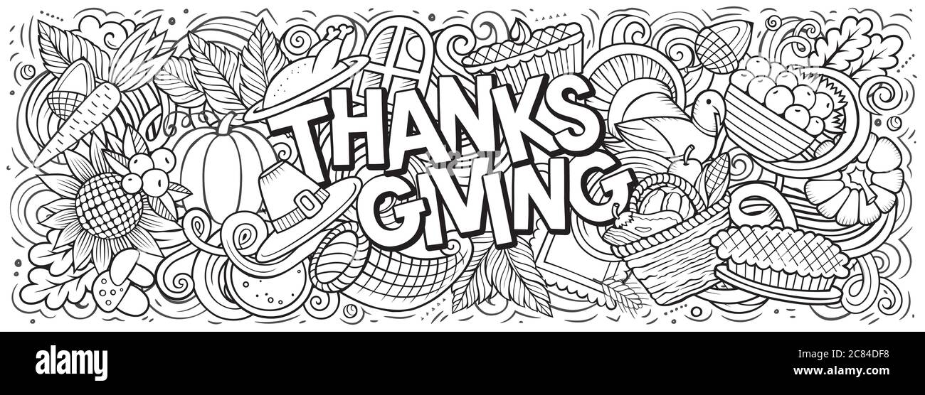Happy Thanksgiving hand drawn cartoon doodles illustration Stock Vector ...