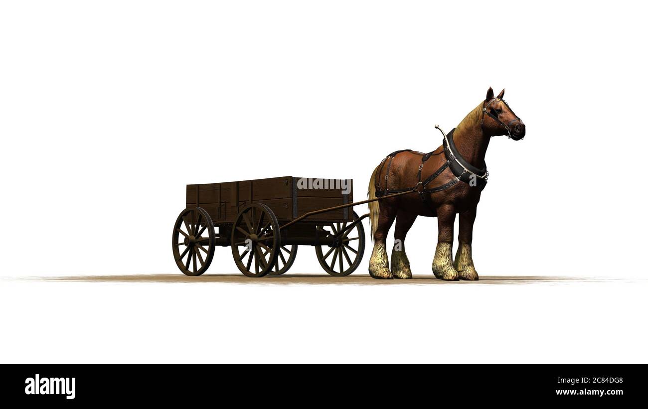 farm horse with wagon - Medieval - isolated on white background Stock ...