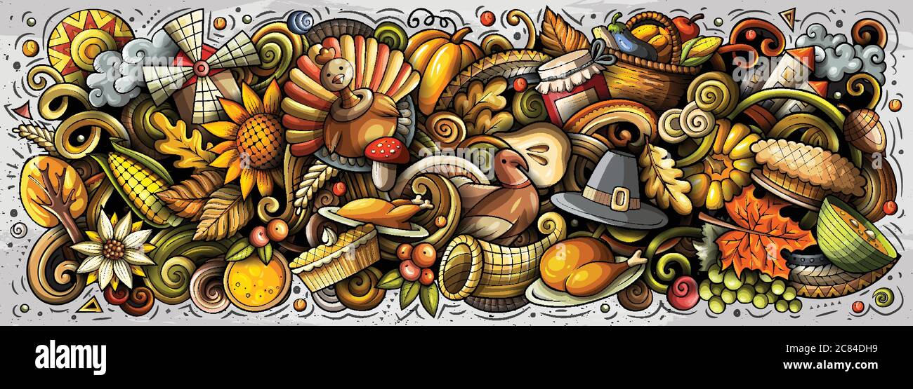 Happy Thanksgiving hand drawn cartoon doodles illustration Stock Vector ...