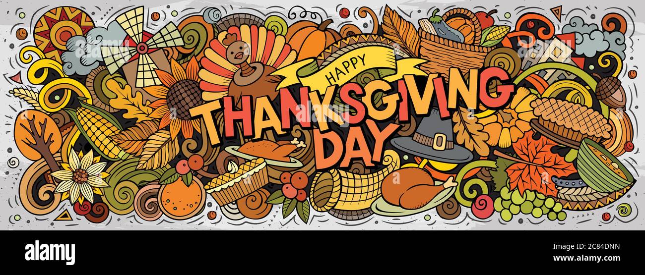 Happy Thanksgiving hand drawn cartoon doodles illustration Stock Vector ...