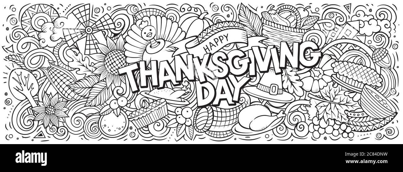 Happy Thanksgiving hand drawn cartoon doodles illustration Stock Vector ...