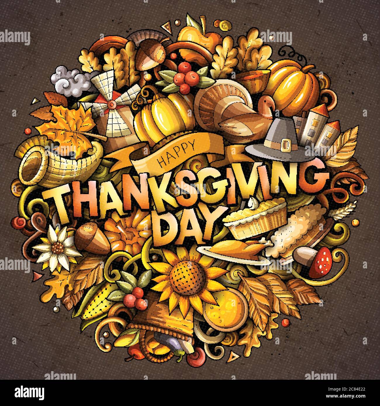 Happy Thanksgiving hand drawn cartoon doodles illustration Stock Vector ...