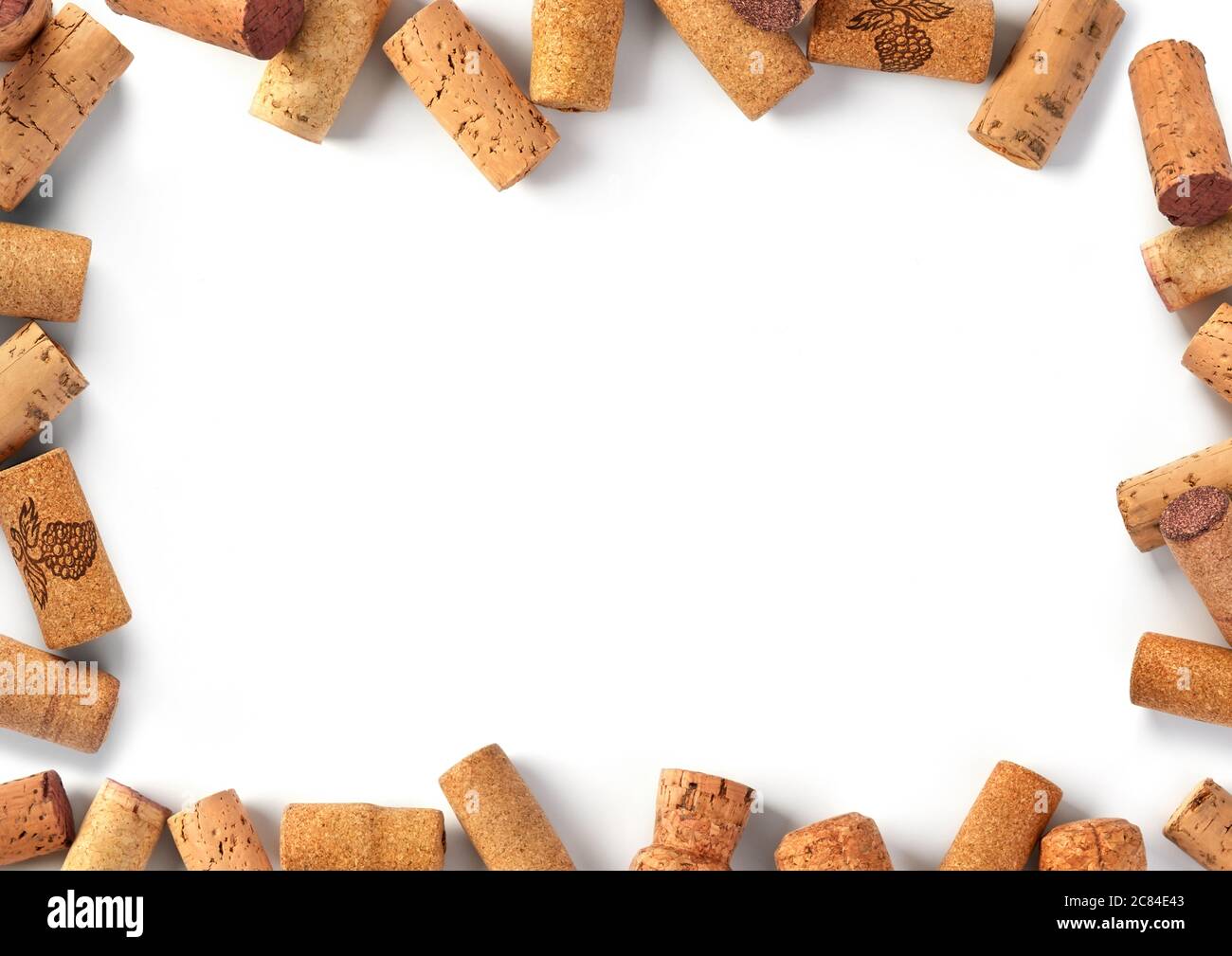 Wine corks frame on white background Stock Photo - Alamy