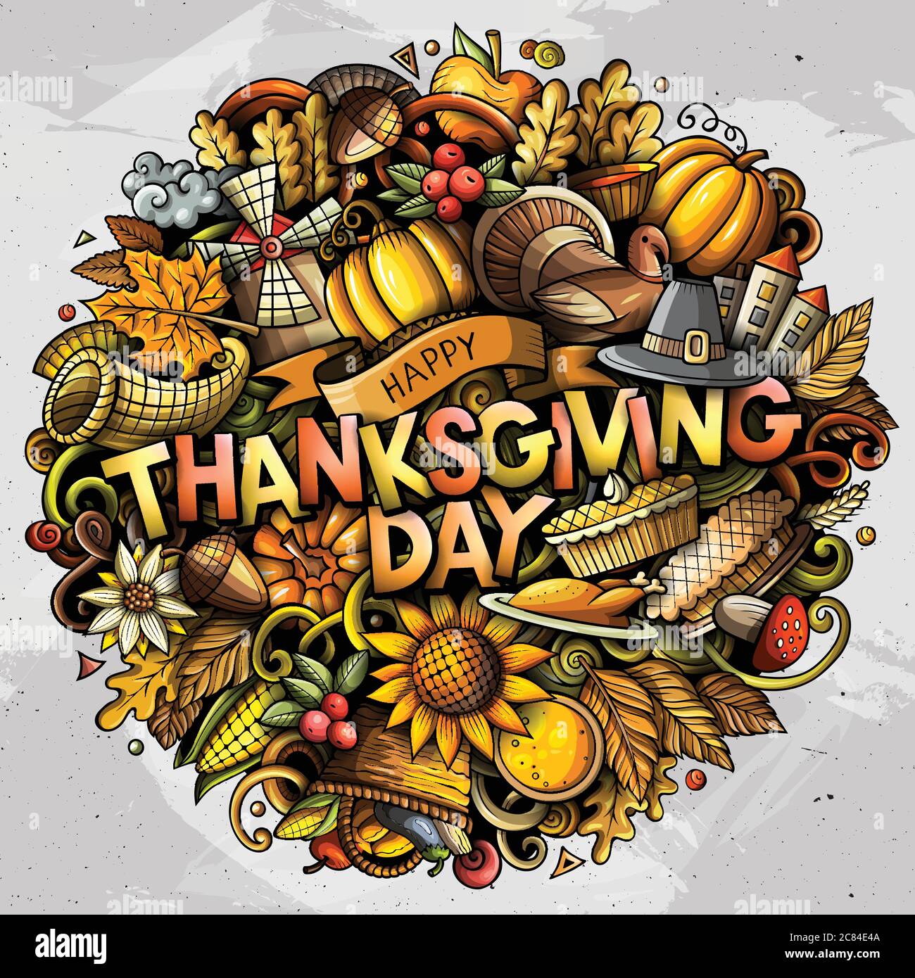Happy Thanksgiving hand drawn cartoon doodles illustration Stock Vector ...