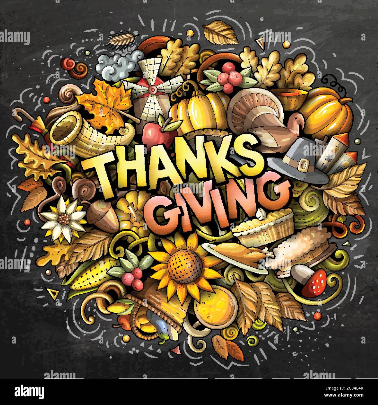 Happy Thanksgiving hand drawn cartoon doodles illustration Stock Vector ...