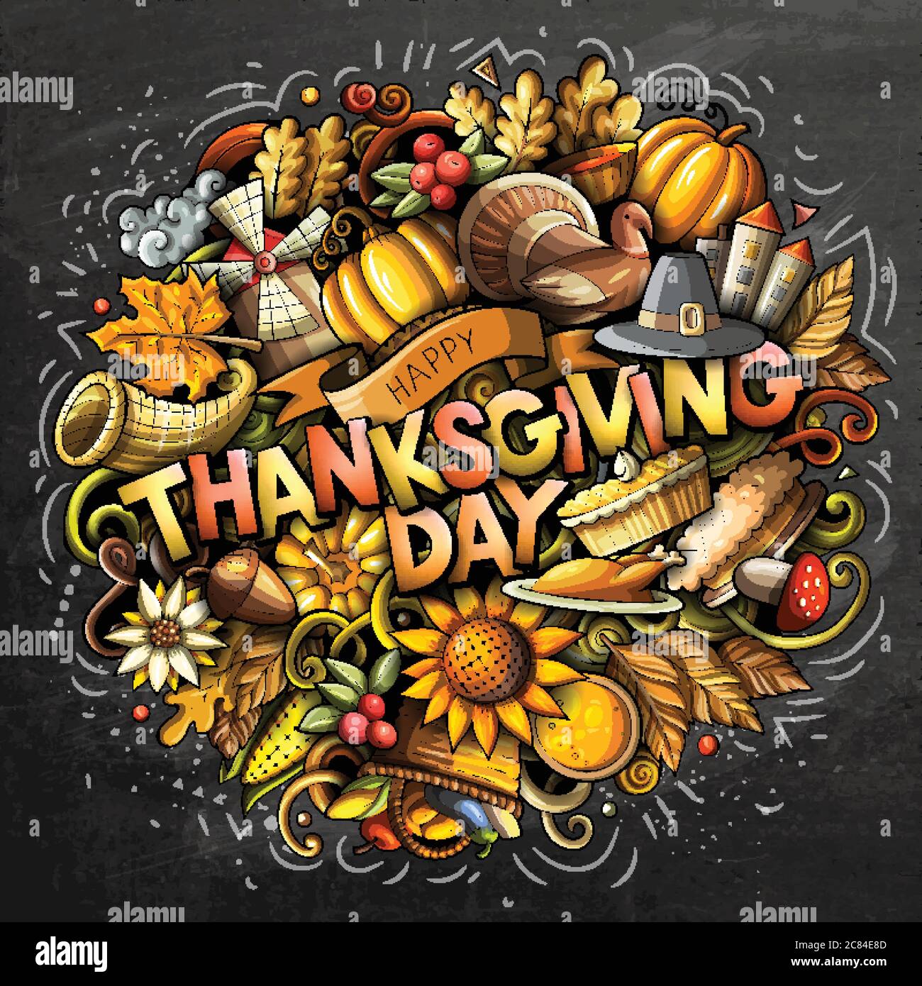 Happy Thanksgiving hand drawn cartoon doodles illustration Stock Vector ...
