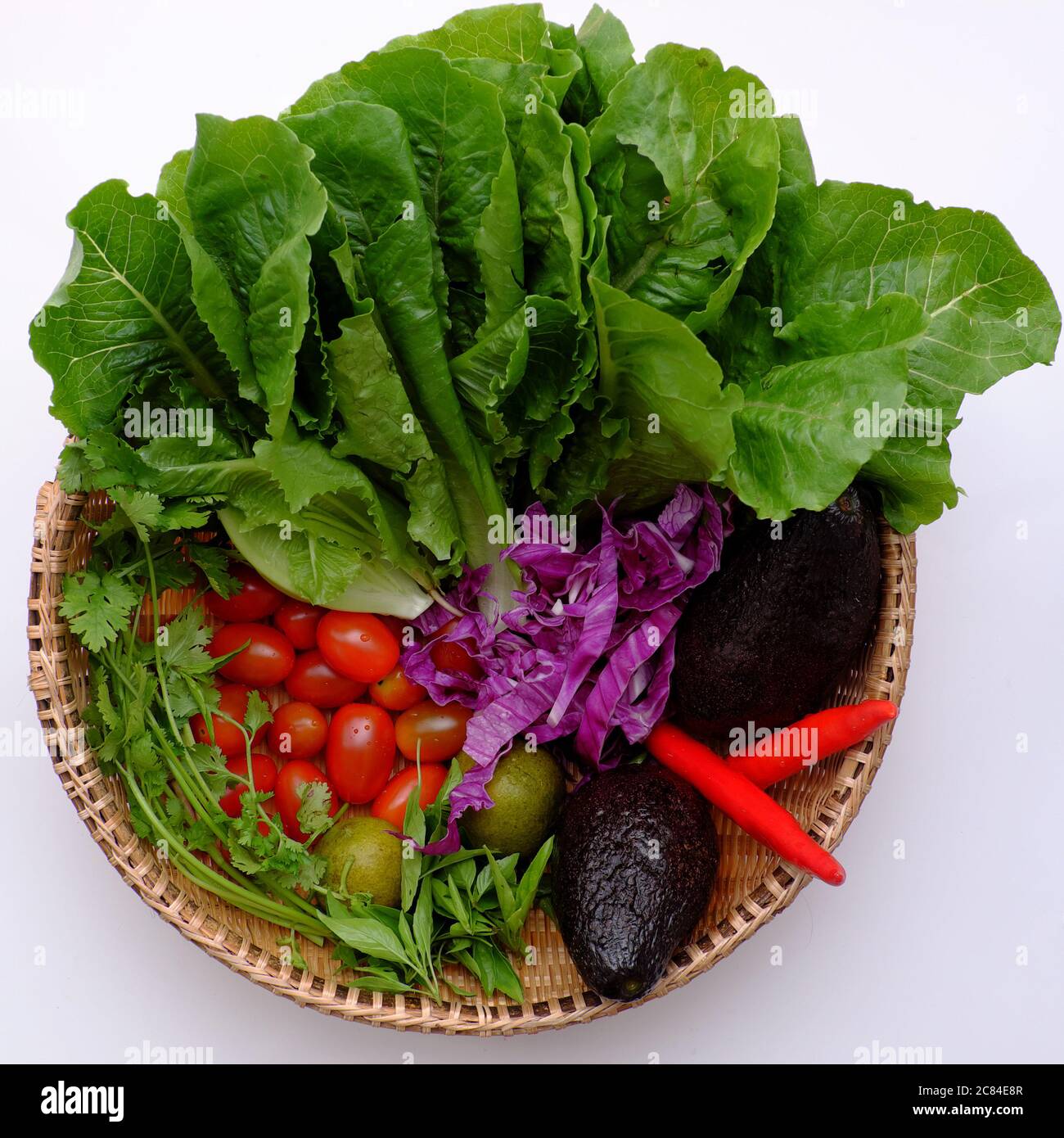 colorful raw materials for mixed vegetable from avocado, salad, tomato ...
