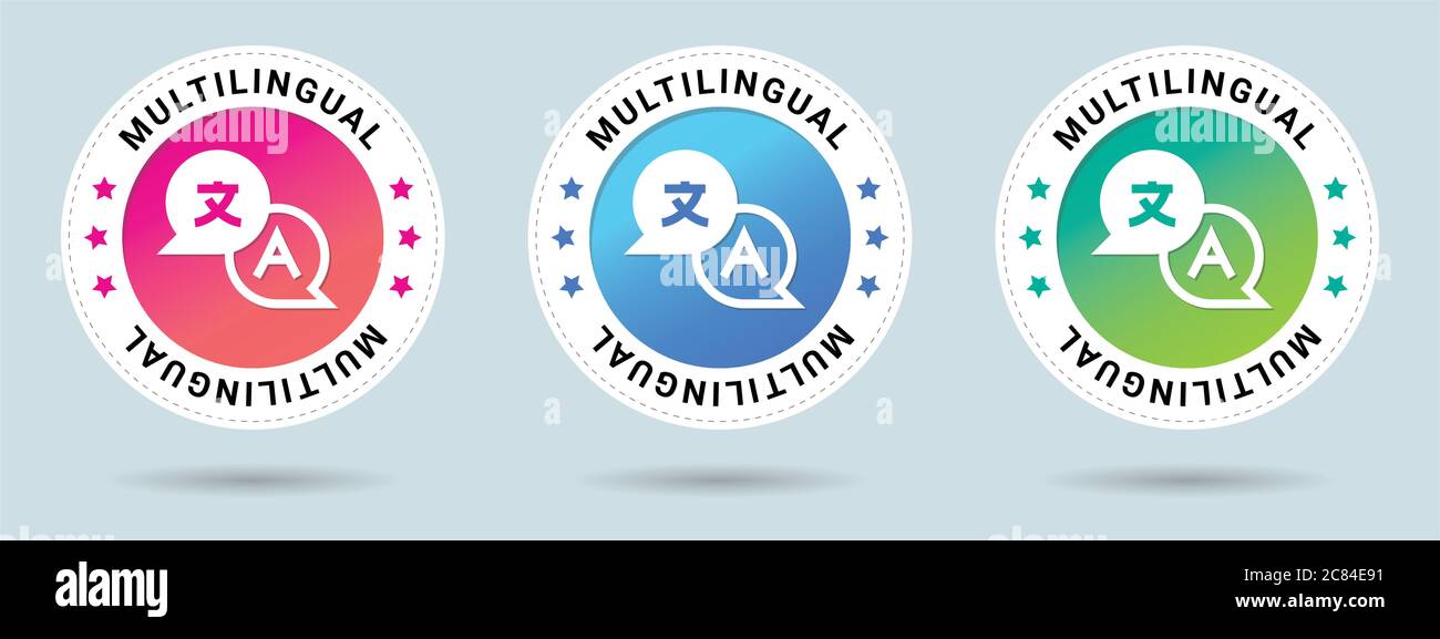 Multilingual. Set of badges, icons, stamps. Language translation vector ...