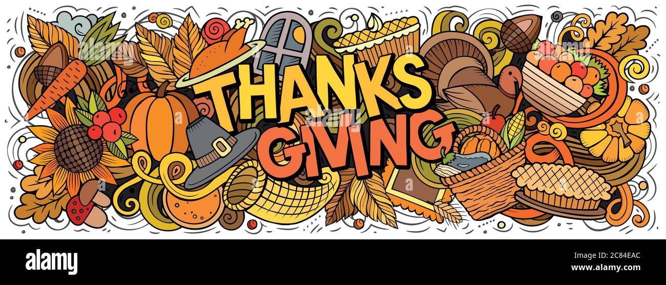 Happy Thanks giving hand drawn cartoon doodles illustration Stock ...