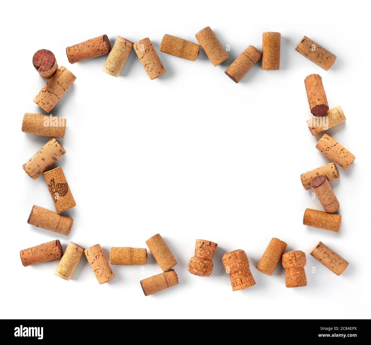 Wine corks frame on white background Stock Photo - Alamy