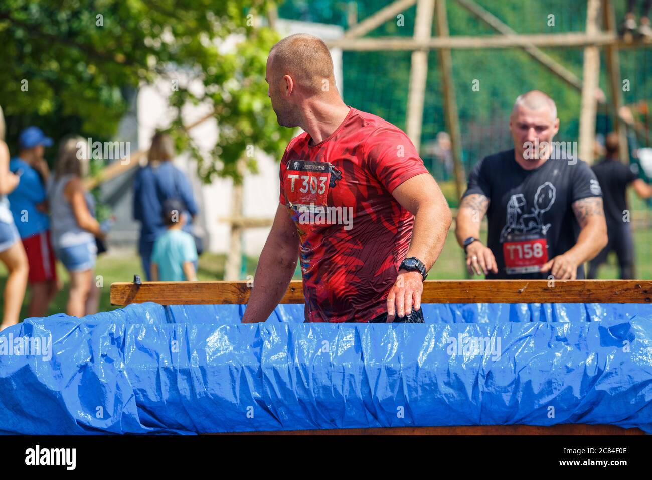City Plavinas, Latvia. Run race, people were engaged in sports ...