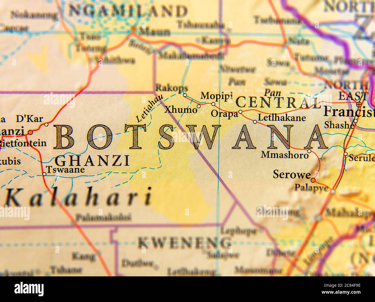 Geographic map of Botswana with important cities Stock Photo - Alamy