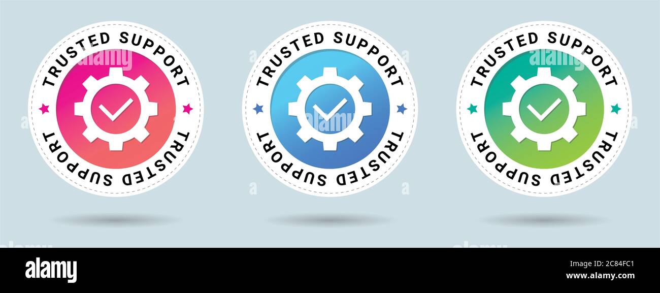 Gear with tick mark icon. Trusted Support stamp vector illustration ...