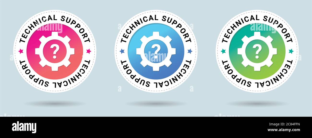 Gear with question mark icon. Technical Support stamp vector ...