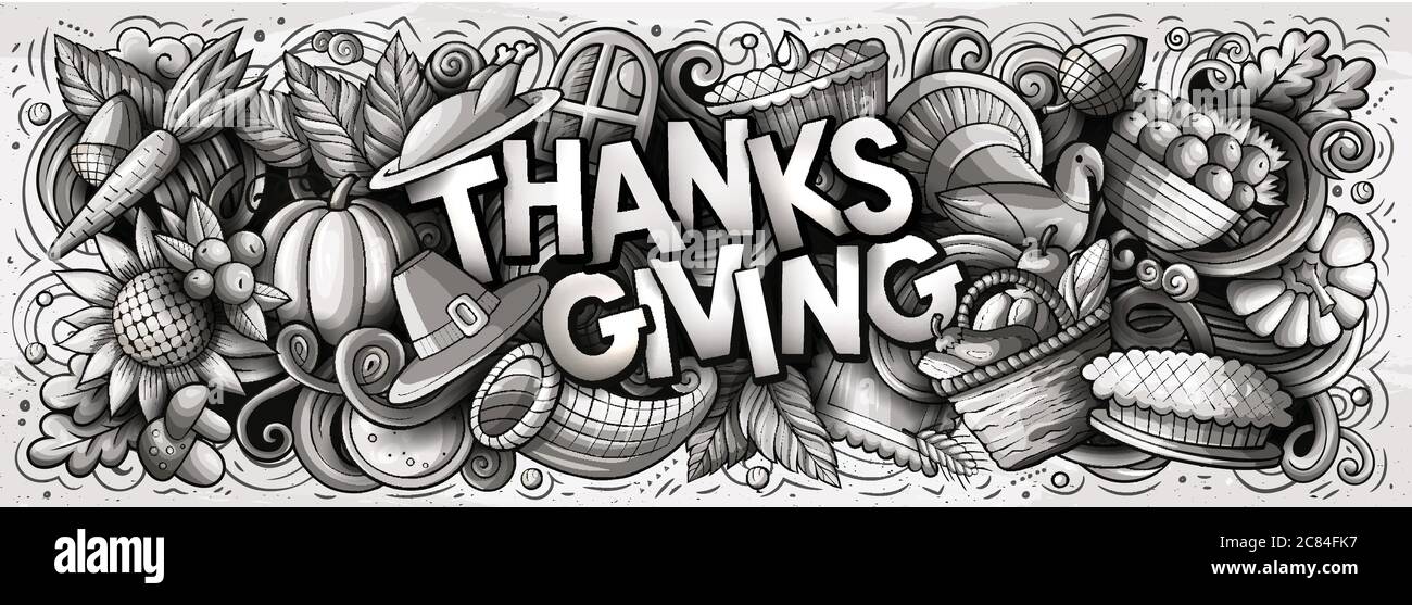 Happy Thanks giving hand drawn cartoon doodles illustration Stock ...