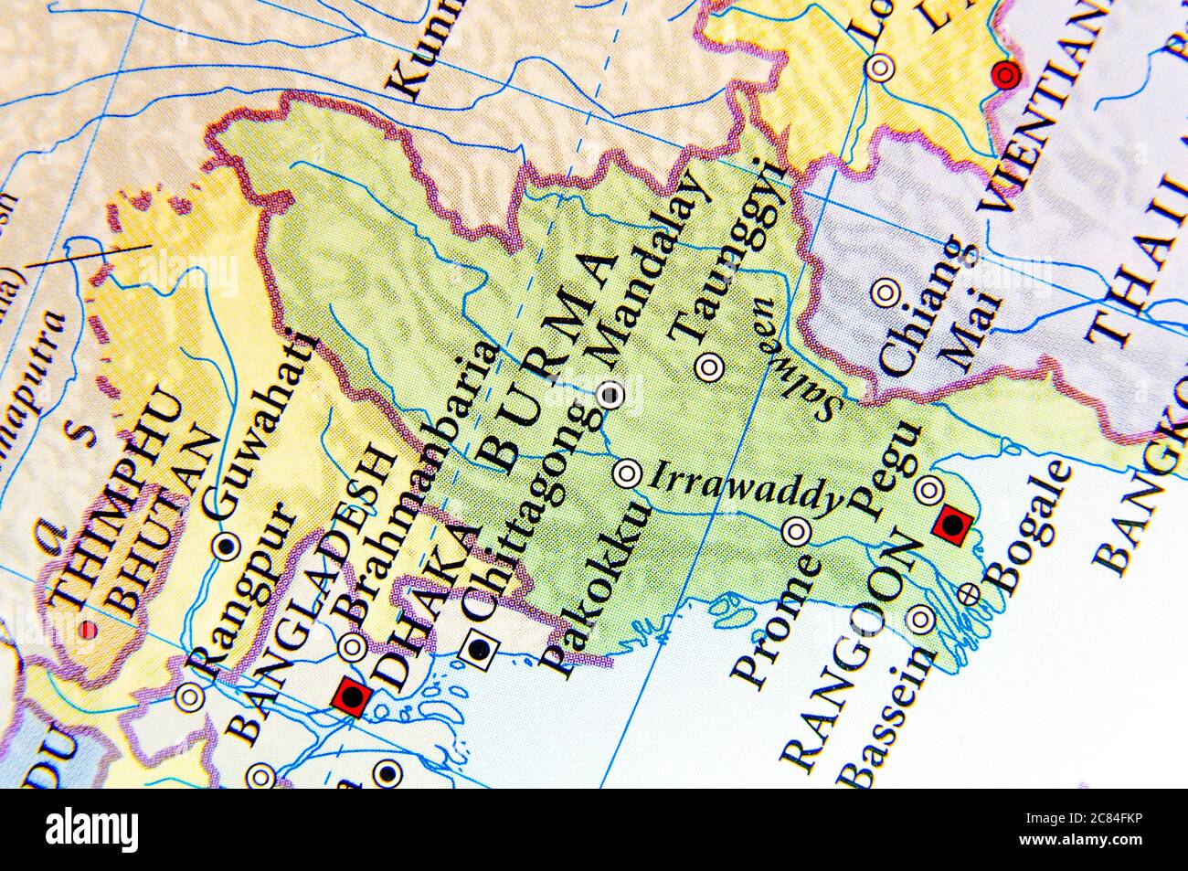 Geographic map of Burma with important cities Stock Photo - Alamy