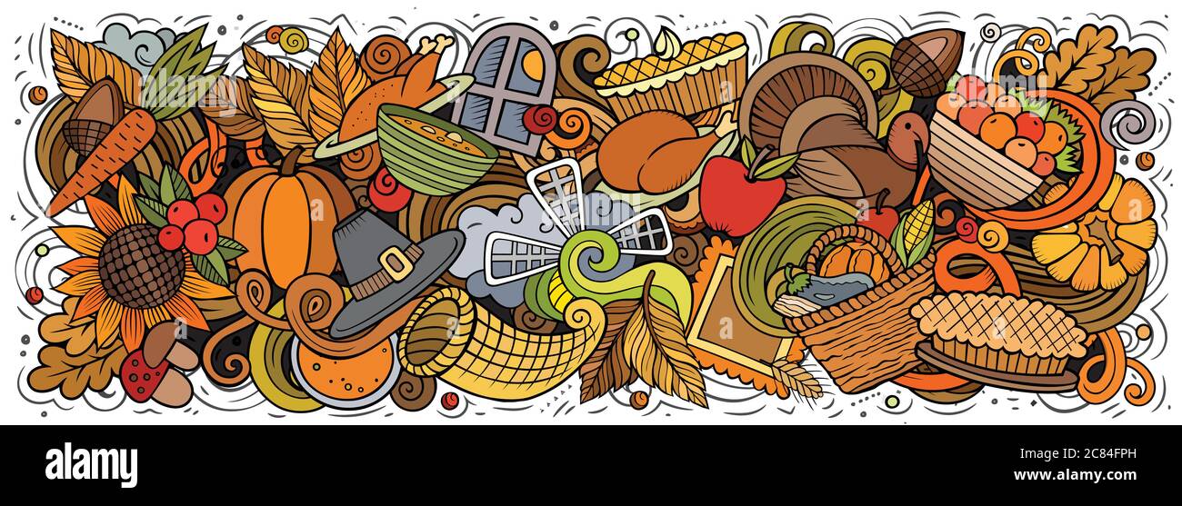 Happy Thanksgiving hand drawn cartoon doodles illustration Stock Vector ...