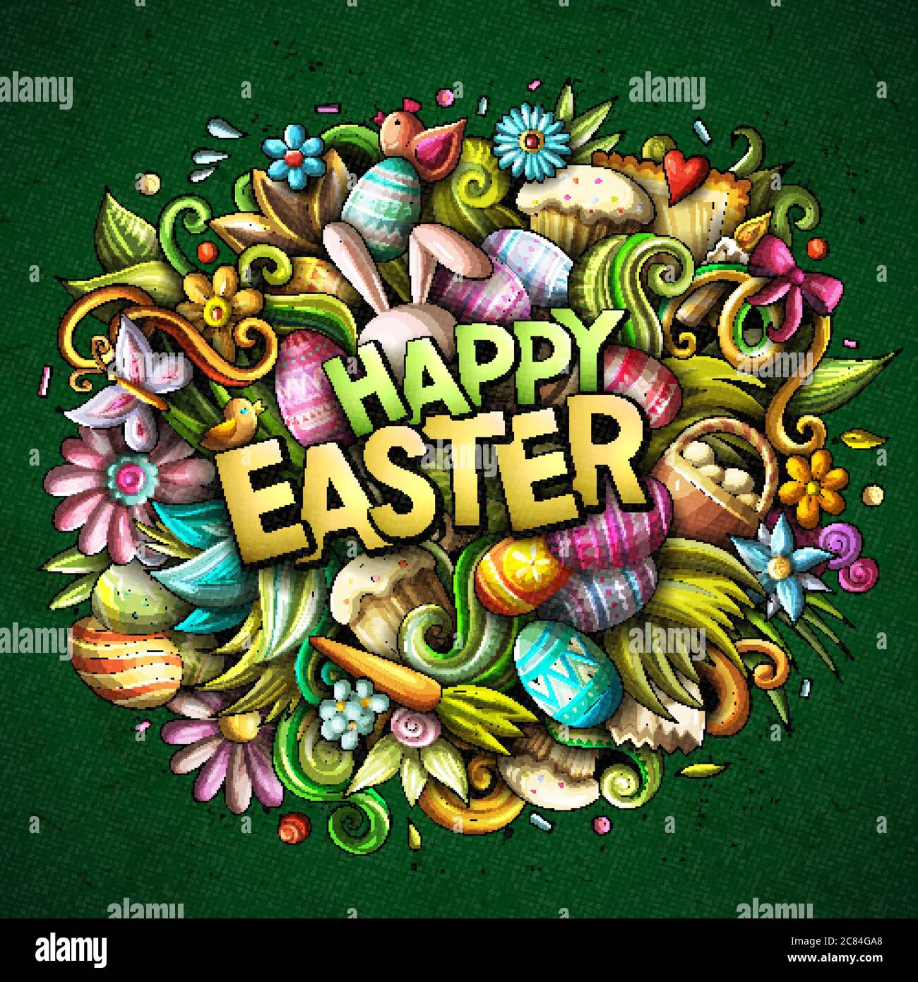 Happy Easter hand drawn cartoon doodles illustration Stock Vector Image ...
