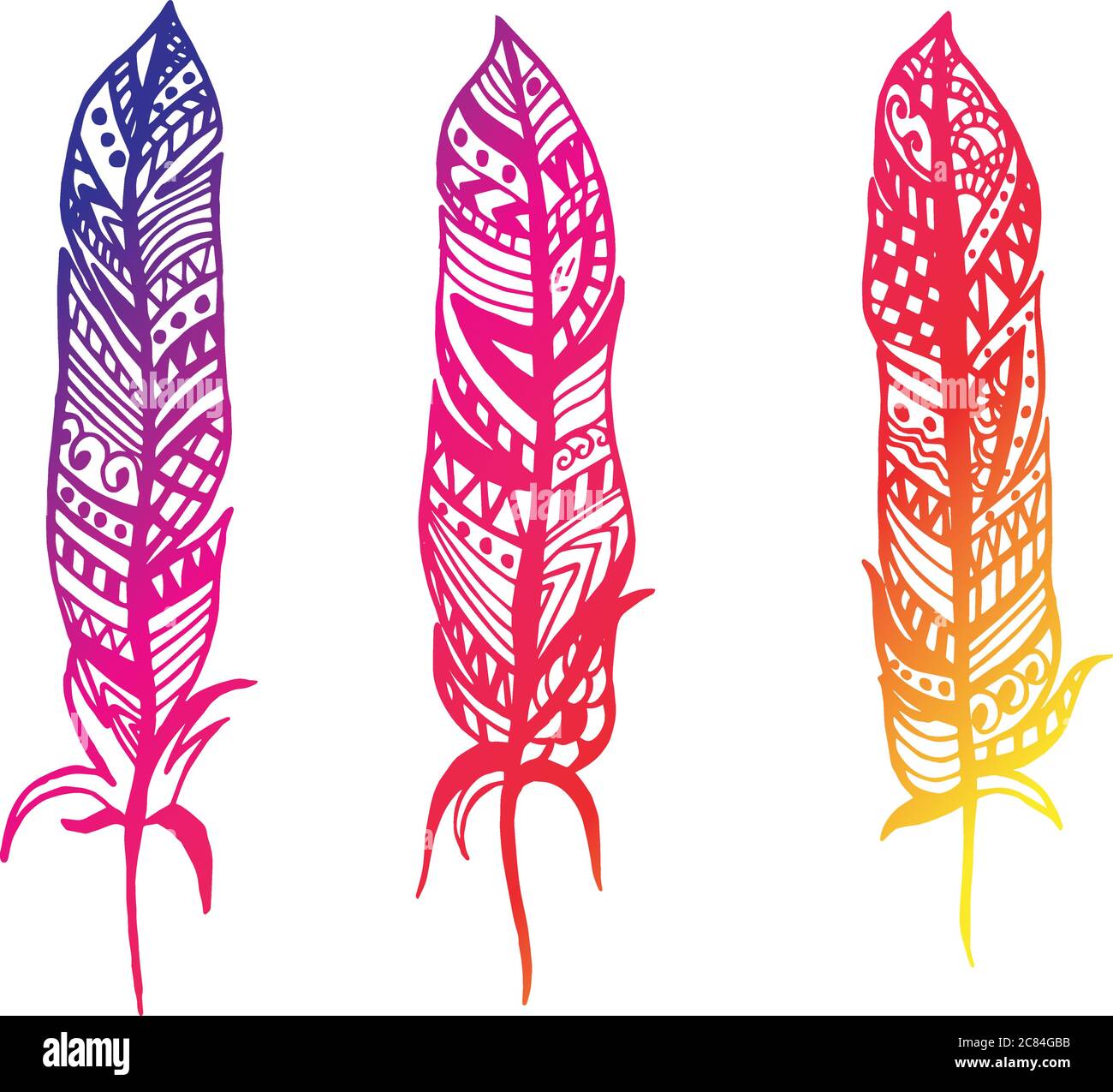 Feathers with patterns. Vector illustration for a card or poster, print ...