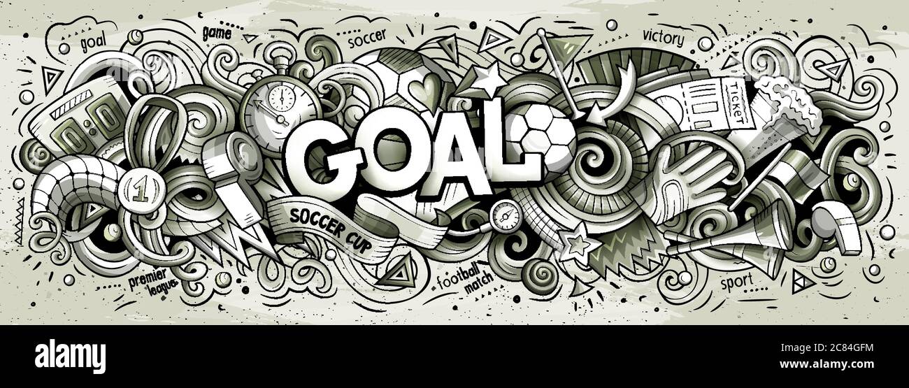 Cartoon cute doodles Goal word. Toned horizontal illustration Stock ...