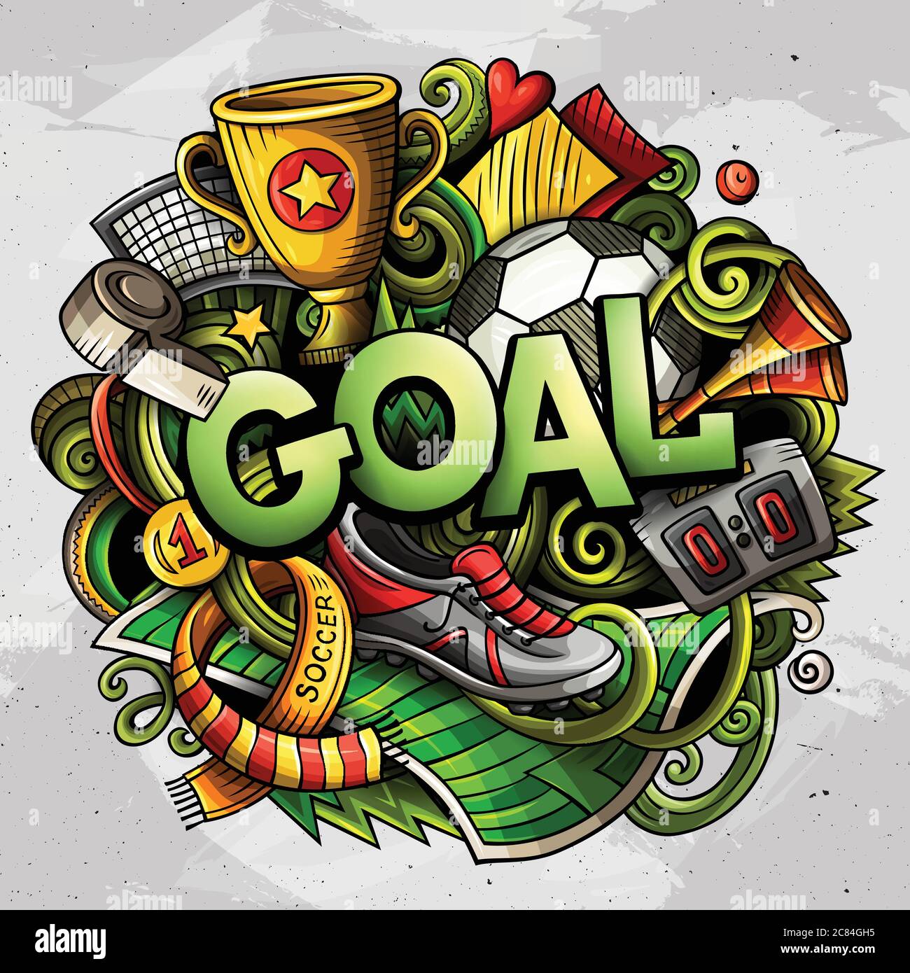 Cartoon cute doodles Goal word. Colorful illustration. Backgroun Stock ...