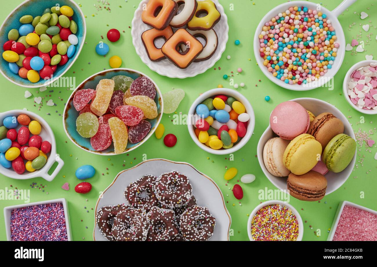 Assorted sweets variety background Stock Photo - Alamy