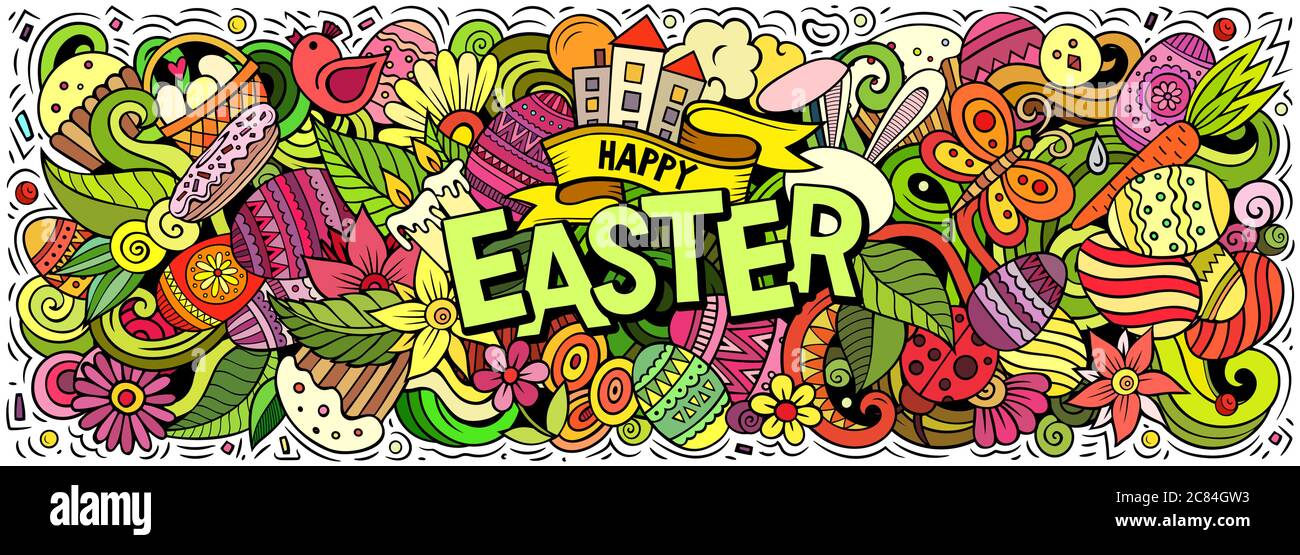 Happy Easter hand drawn cartoon doodles illustration Stock Vector Image ...