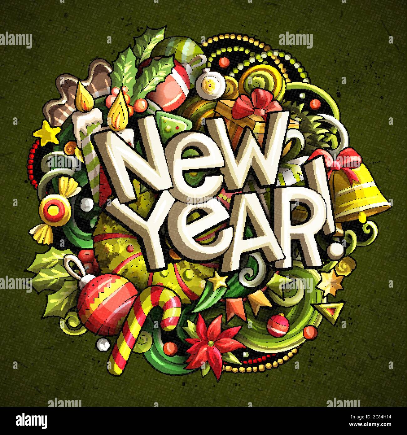 New Year doodles illustration objects and elements poster design Stock ...