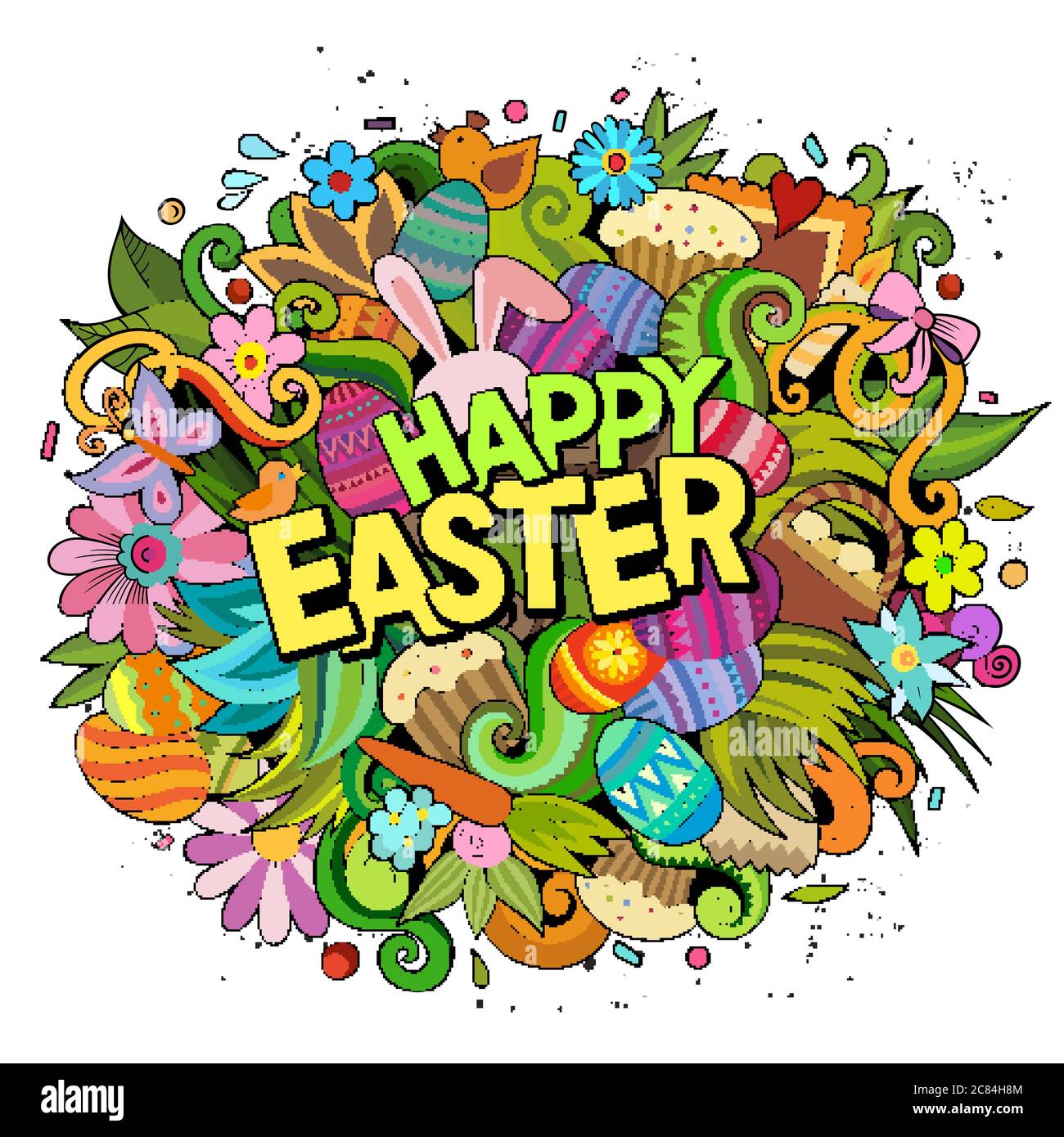 Happy Easter hand drawn cartoon doodles illustration Stock Vector Image ...