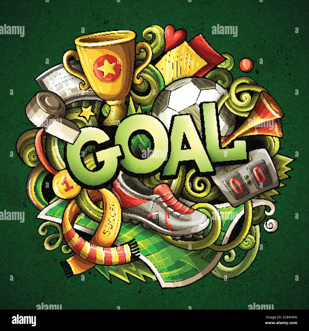 Cartoon cute doodles Goal word. Colorful illustration. Backgroun Stock ...