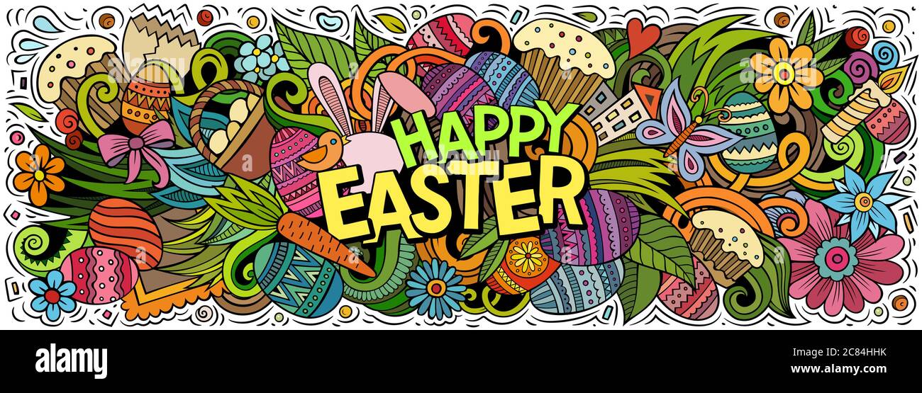 Happy Easter hand drawn cartoon doodles illustration Stock Vector Image ...