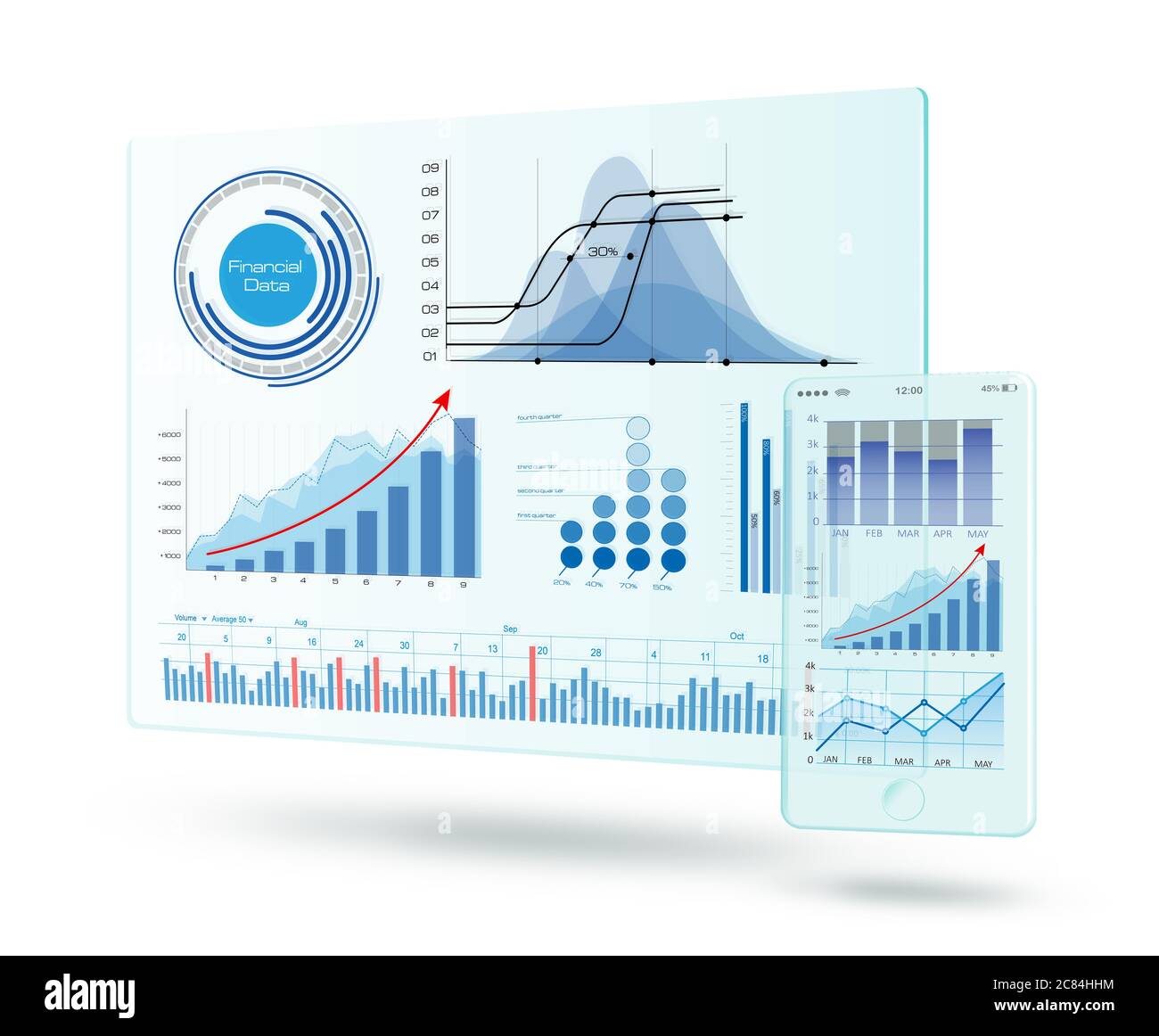 Charts on digital screens, isolated Stock Photo - Alamy
