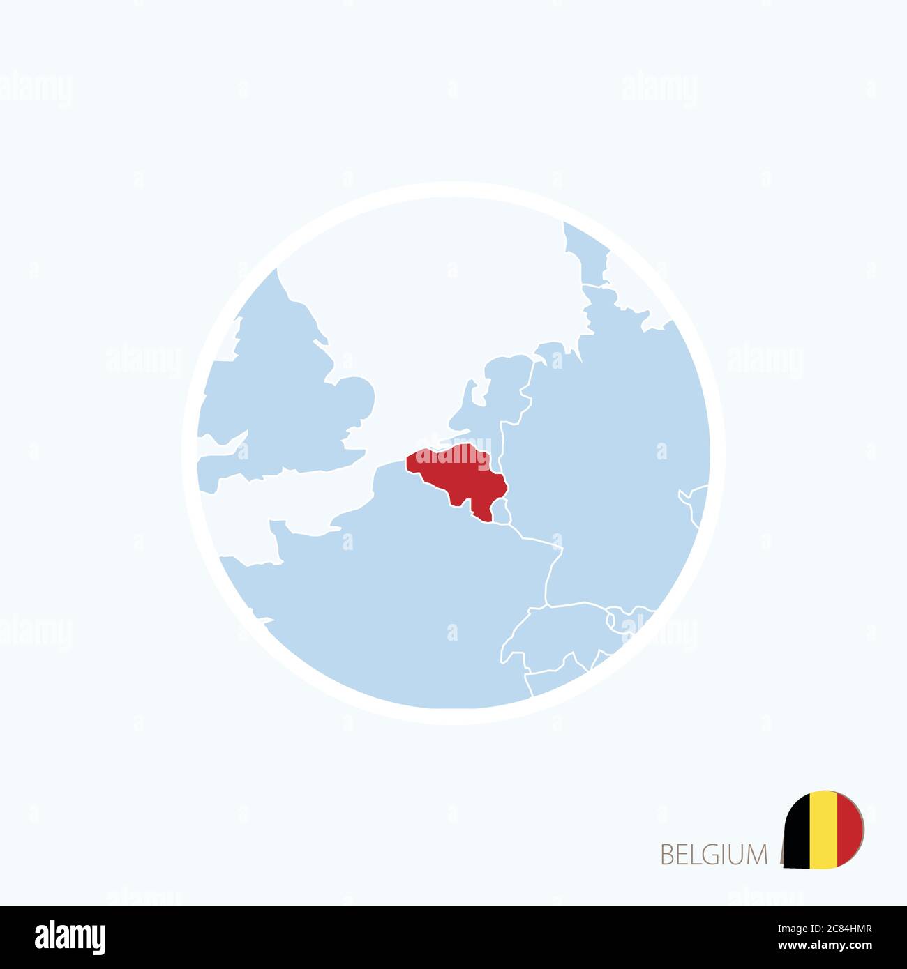 Map icon of Belgium. Blue map of Europe with highlighted Belgium in red ...