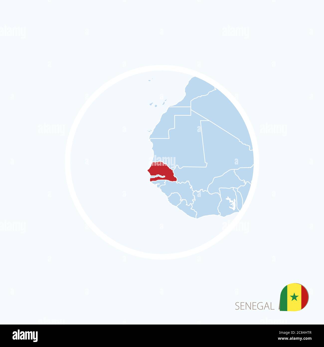 Map icon of Senegal. Blue map of Europe with highlighted Senegal in red ...