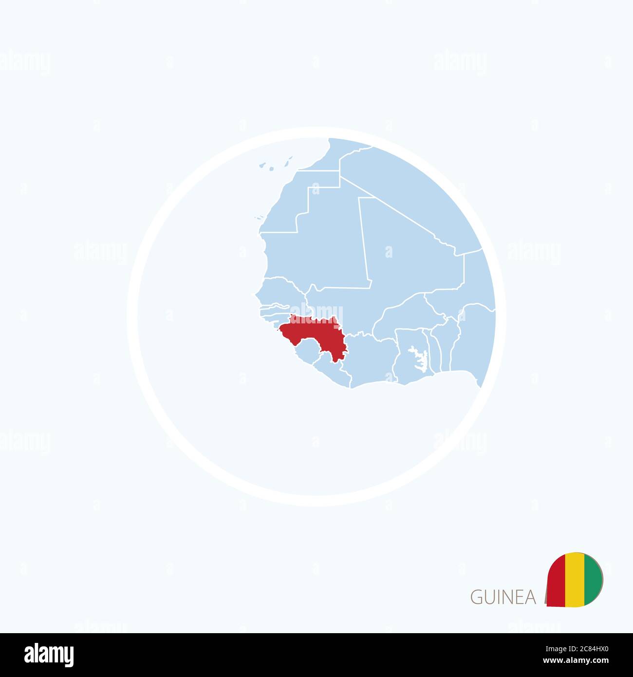 Map icon of Guinea. Blue map of Africa with highlighted Guinea in red ...