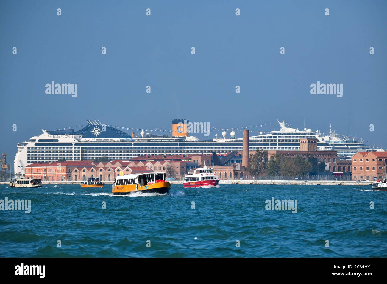 Italy: Venice. MSC liners alongside the quay in the port of Venice ...